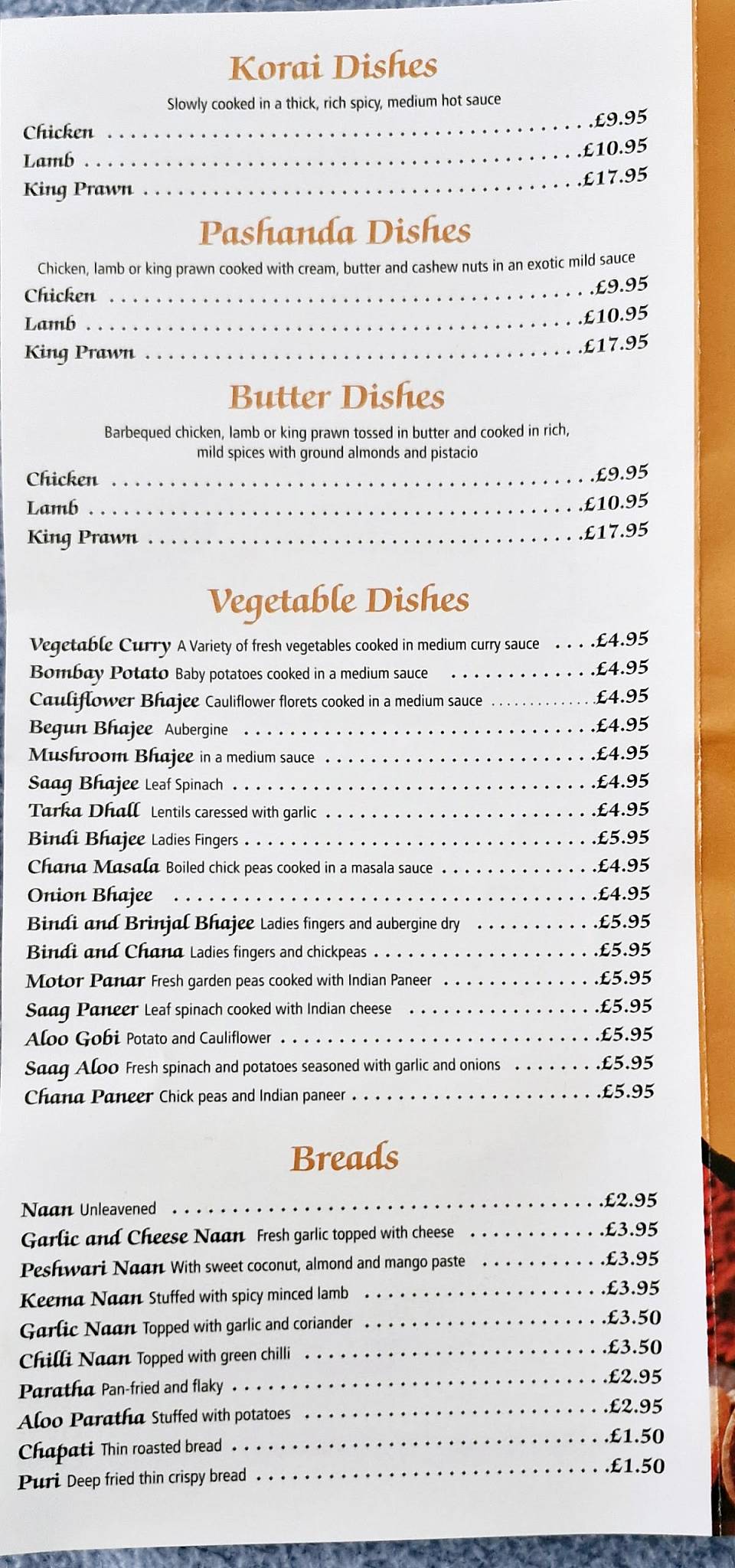 Menu at Viceroy of India restaurant, Virginia Water