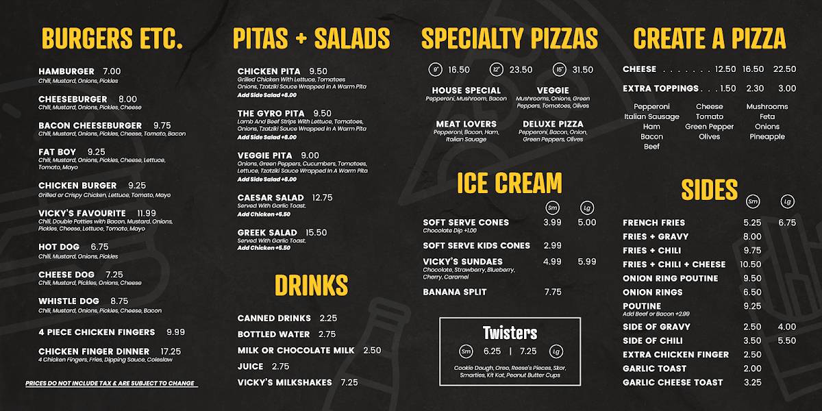 Menu at Vicky's Drive Inn restaurant, Ste. Anne