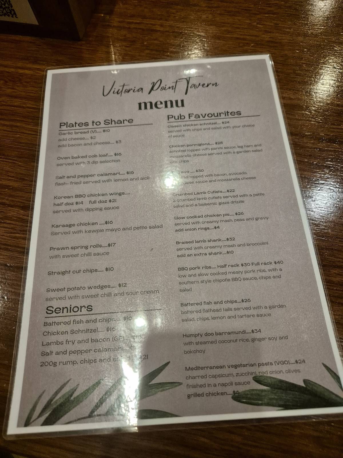 Carta del restaurante Victoria Point Tavern, Victoria Point, TownCentre ...