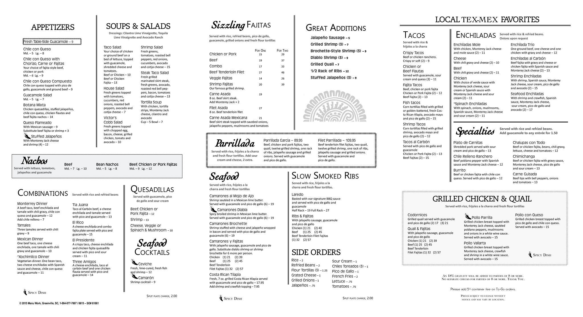 Menu at Victor's Mexican Grille restaurant, Houston, W Grand Pkwy S #35