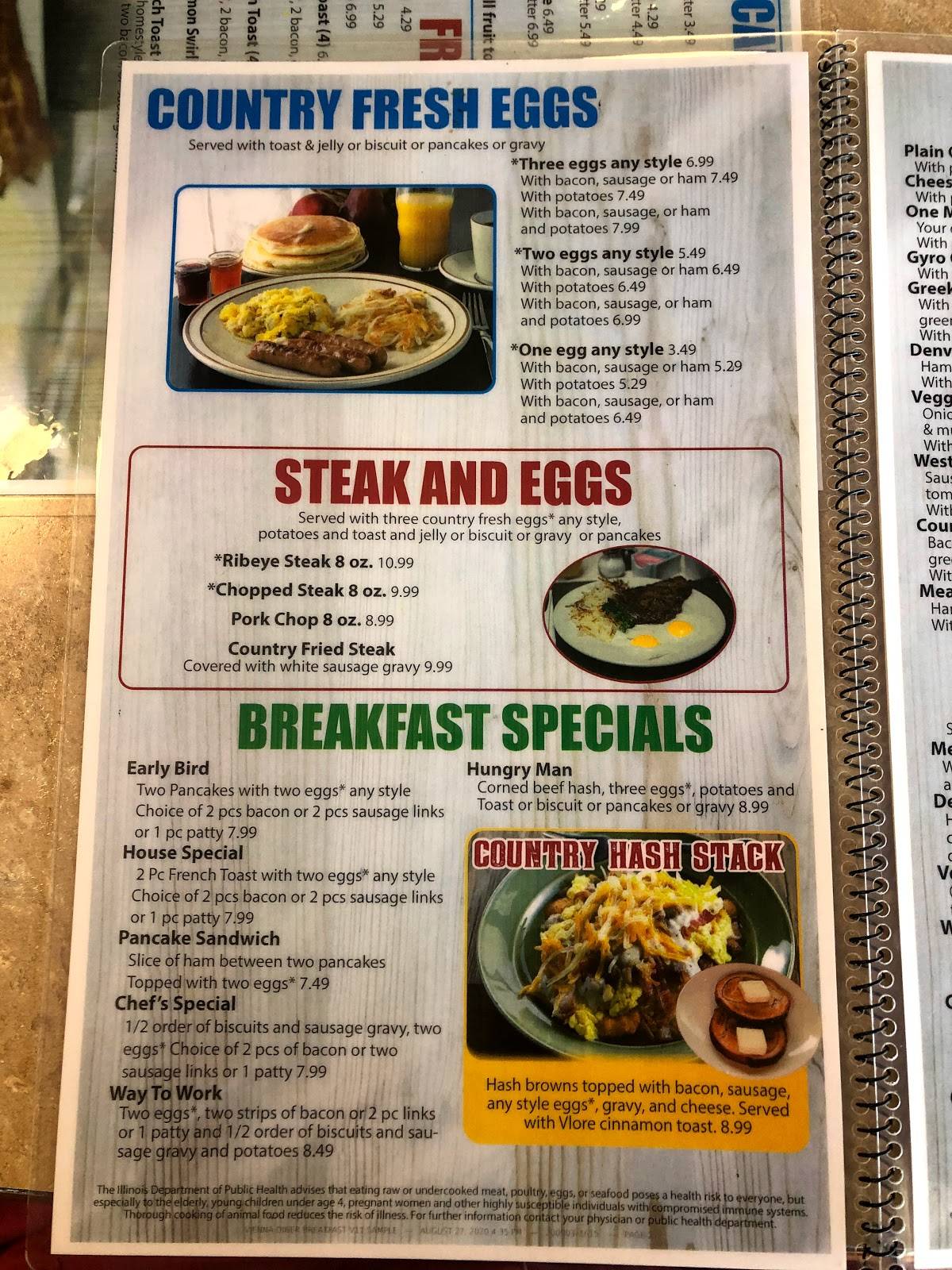 Menu at Vienna Diner restaurant, Vienna