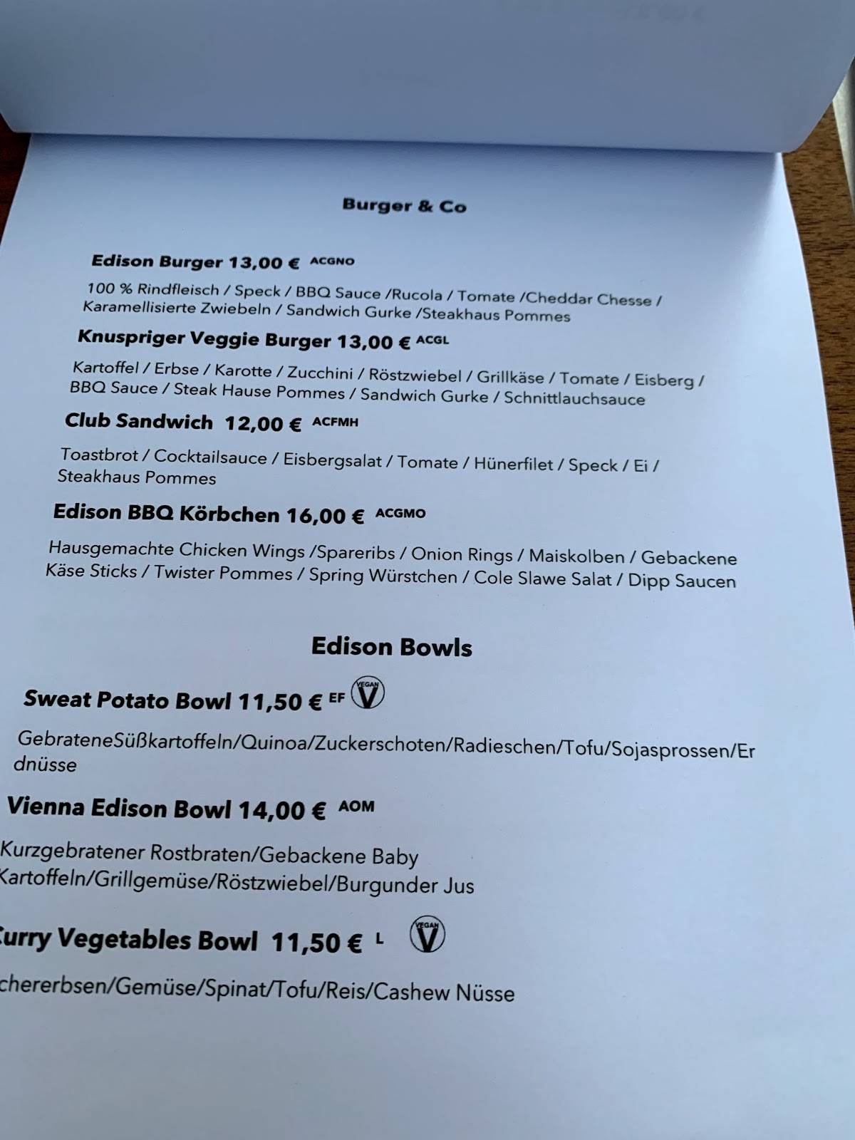 Speisekarte von Edison pub & Bar, Wien, Alserstraße Wickenburggasse