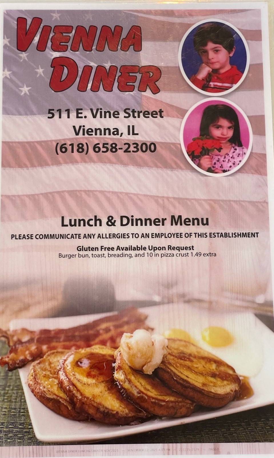 Menu at Vienna Diner restaurant, Vienna