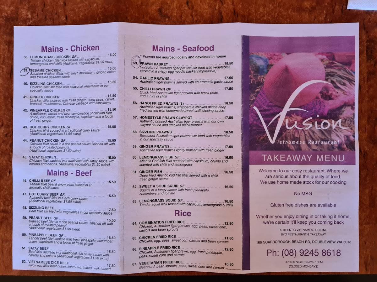 Menu at Vietnamese Fusion Restaurant, Scarborough
