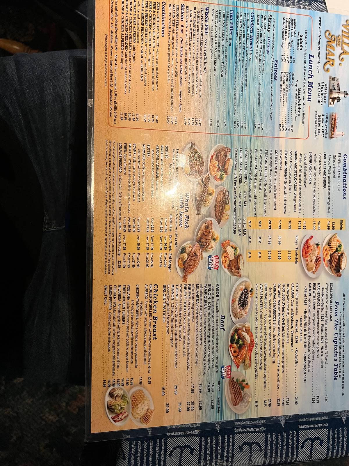Menu at Villa Del Mar restaurant, El Paso, Gtwy Blvd E
