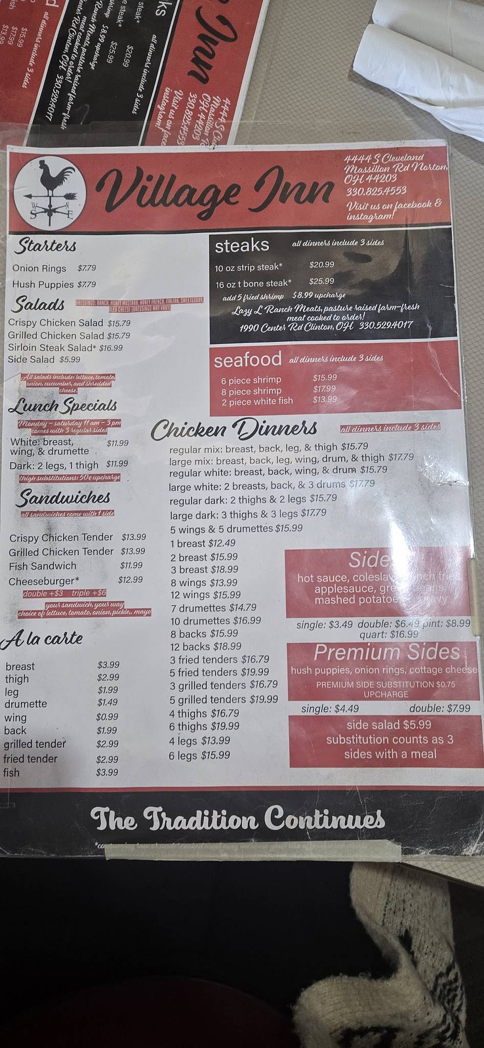 Menu at Village Inn Chicken restaurant, Norton, S Cleveland Massillon Rd