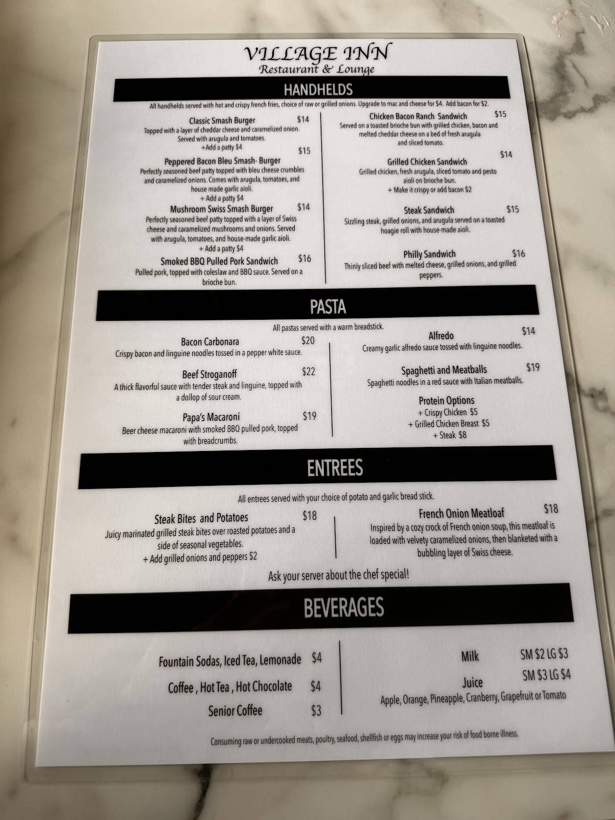 Menu at Village Inn Restaurant & Lounge, Saint Helens