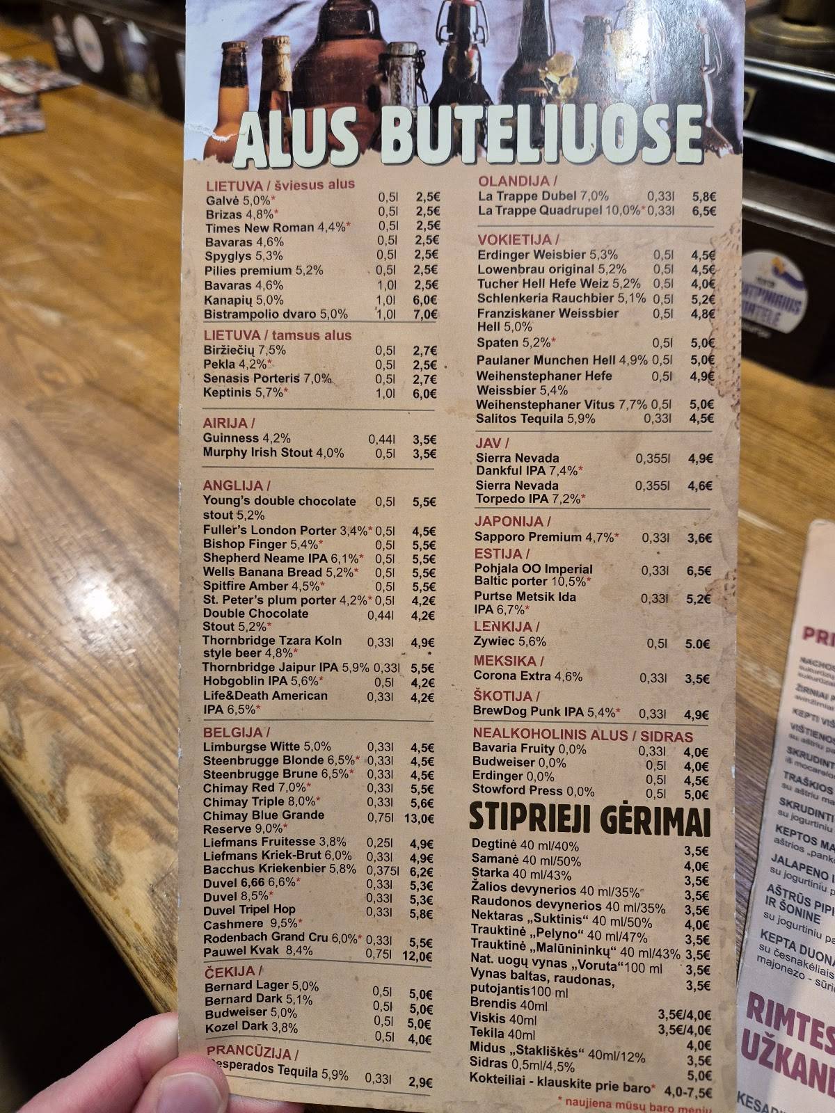 Menu at Alaus Namai pub & bar, Vilnius
