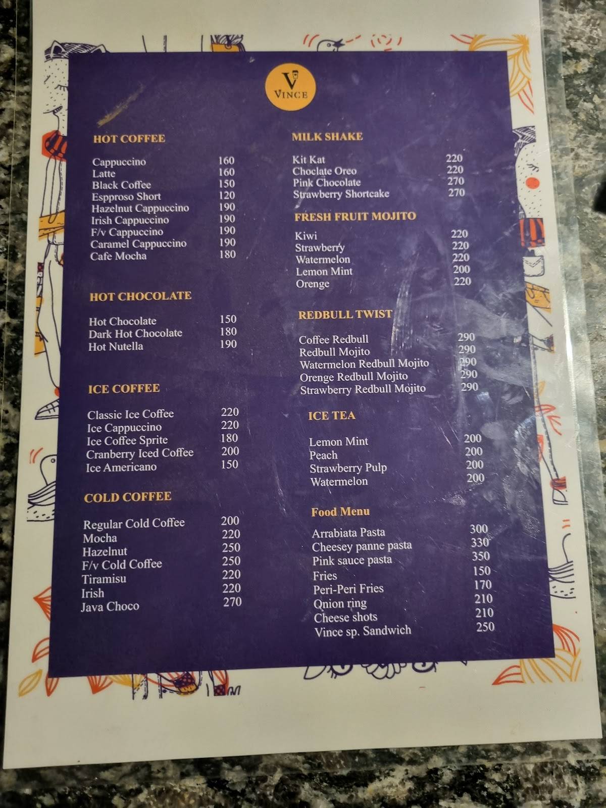Menu at Vince cafe, Ahmedabad, Karnavati Club Rd