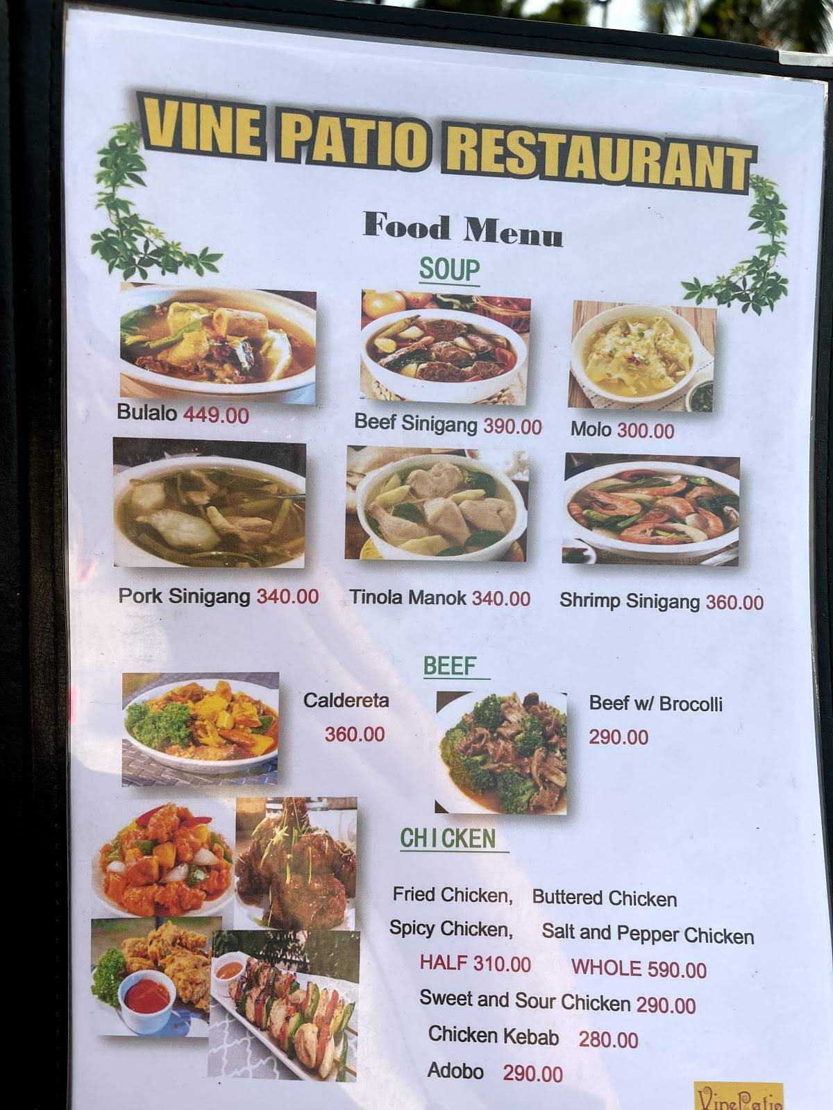 Menu at Vine Patio pub & bar, Manila