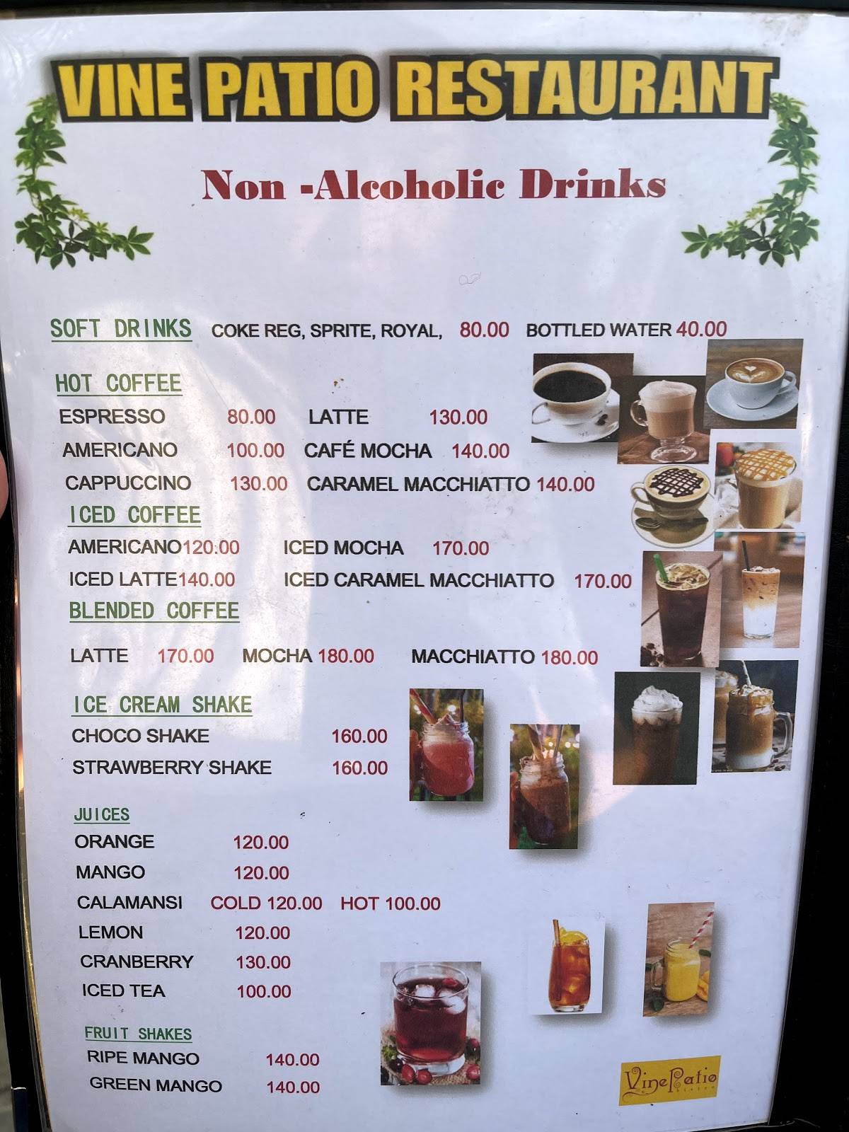 Menu at Vine Patio pub & bar, Manila