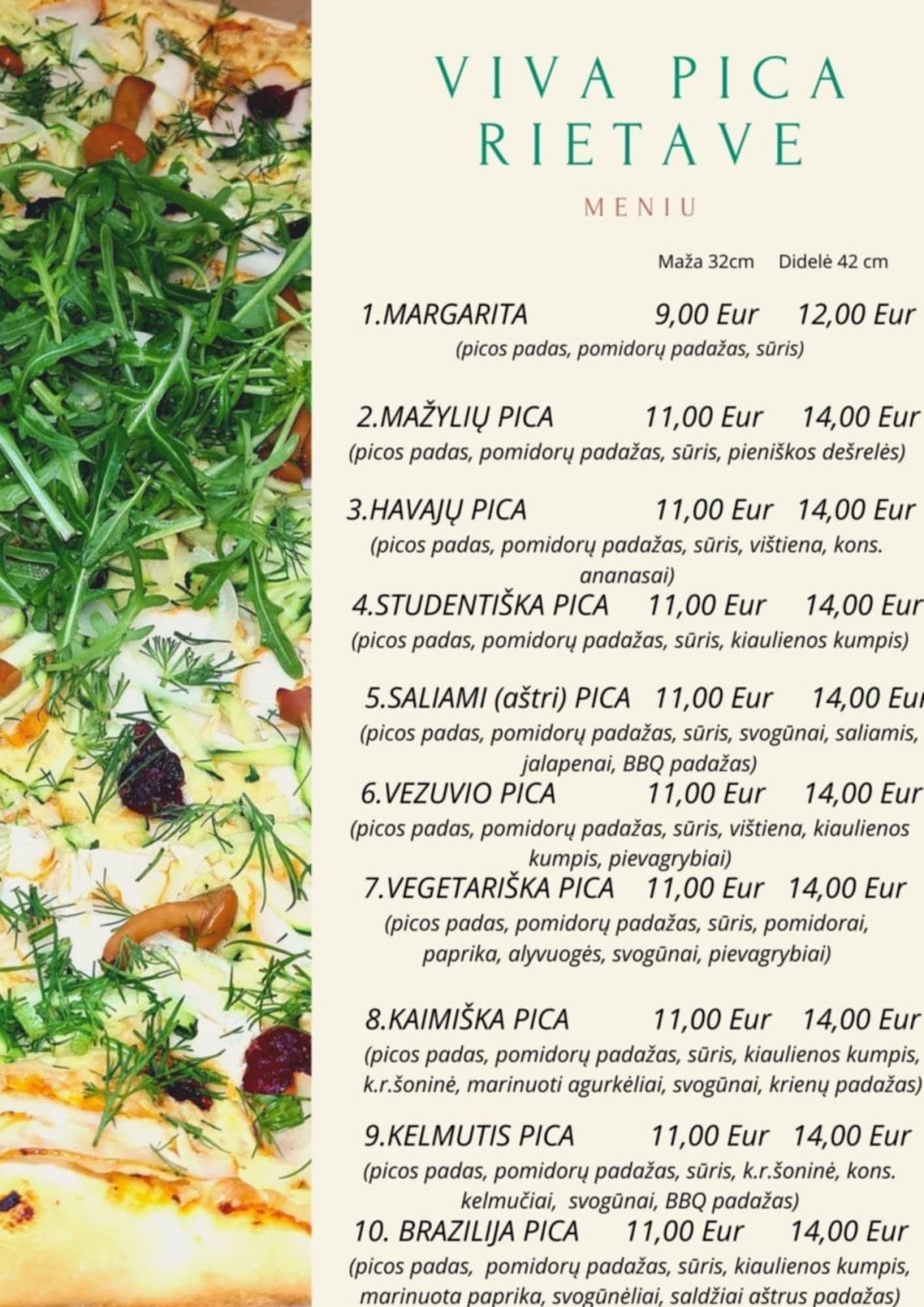Menu at Viva pica restaurant, Rietavas