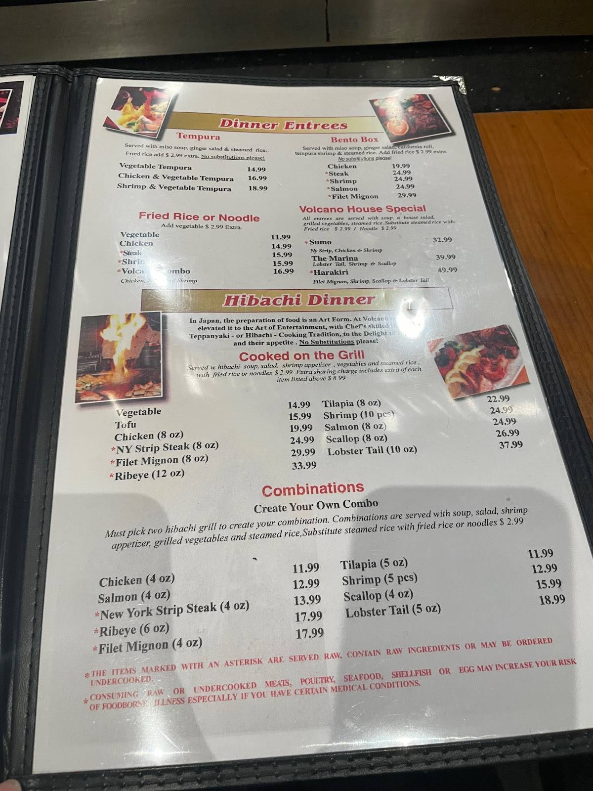 Menu at Volcano Steak & Sushi restaurant, Duluth