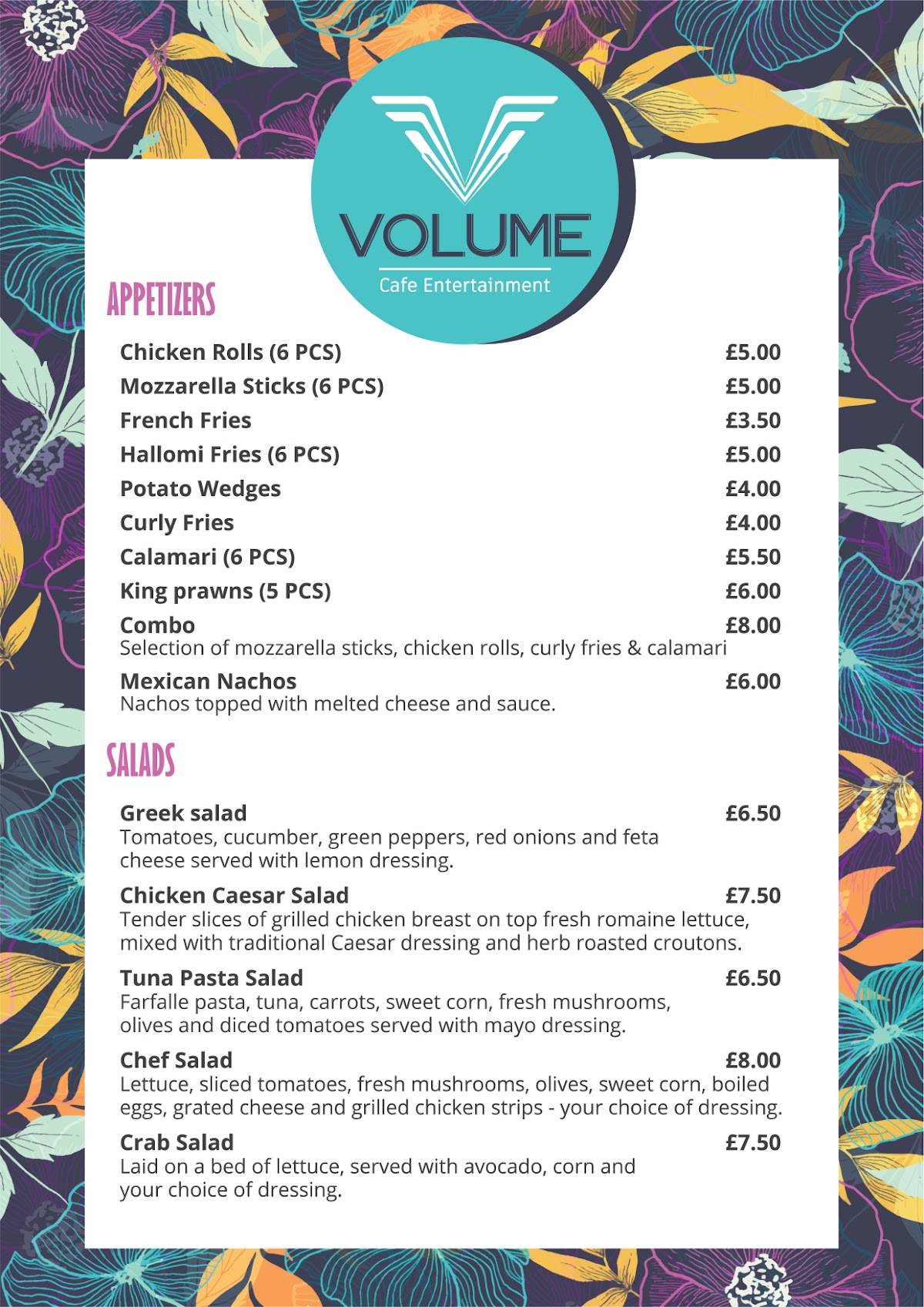 Menu at Volume Cafe, London
