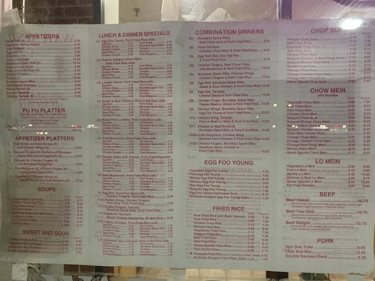 Menu at Wah Sing Chinese & Polynesian Cuisine restaurant, Franklin, 285 ...