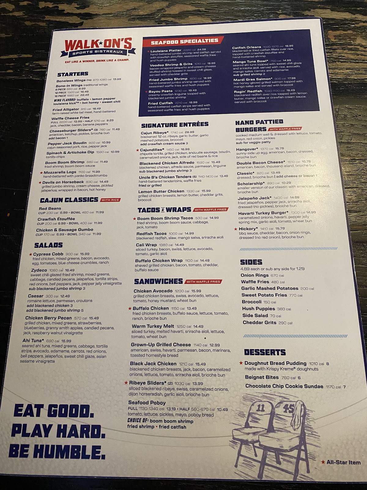 Menu at Walk-On's Sports Bistreaux - Ft. Smith pub & bar, Fort Smith