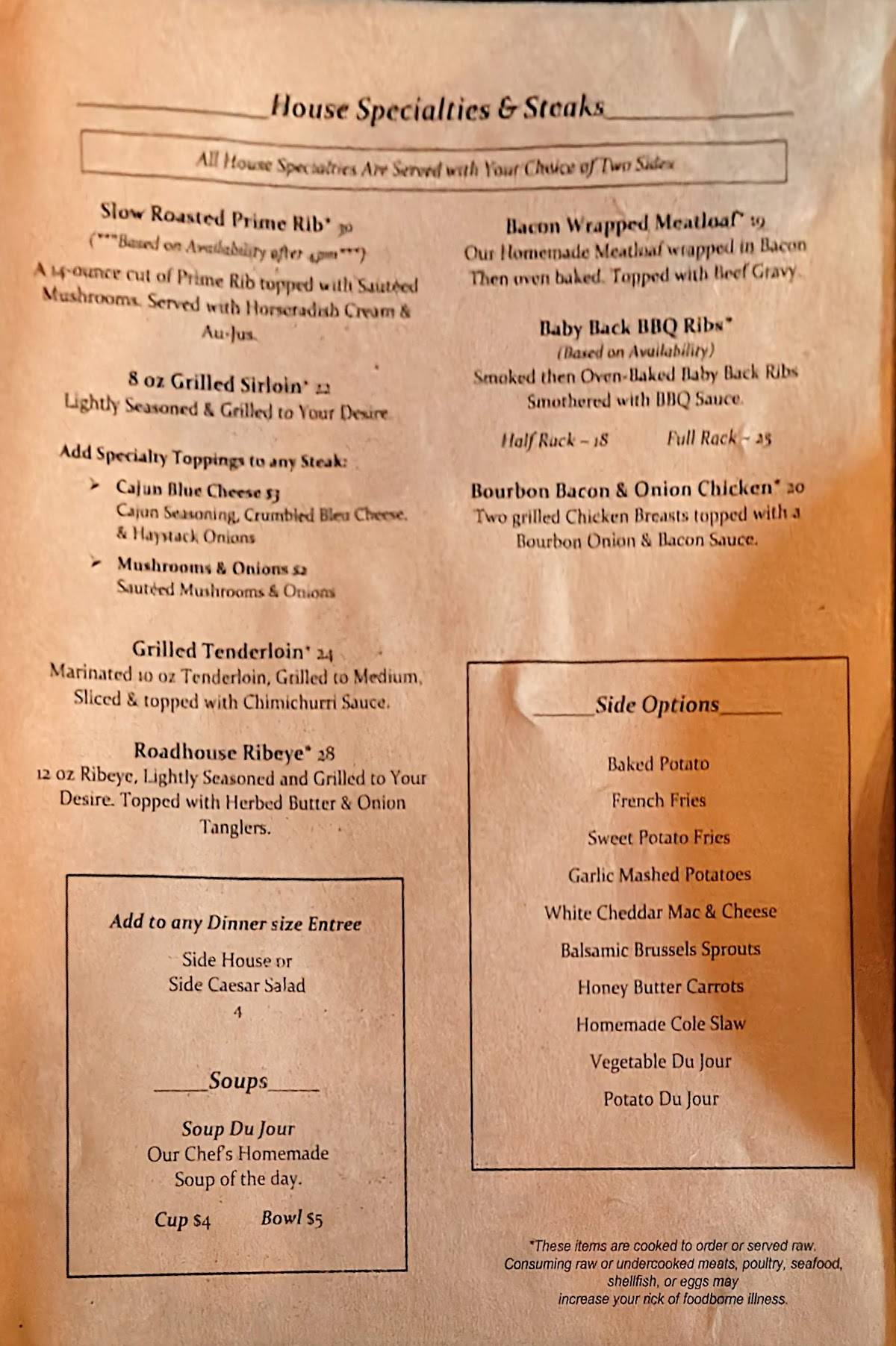 Menu at The Walker Roadhouse pub & bar, Grand Rapids