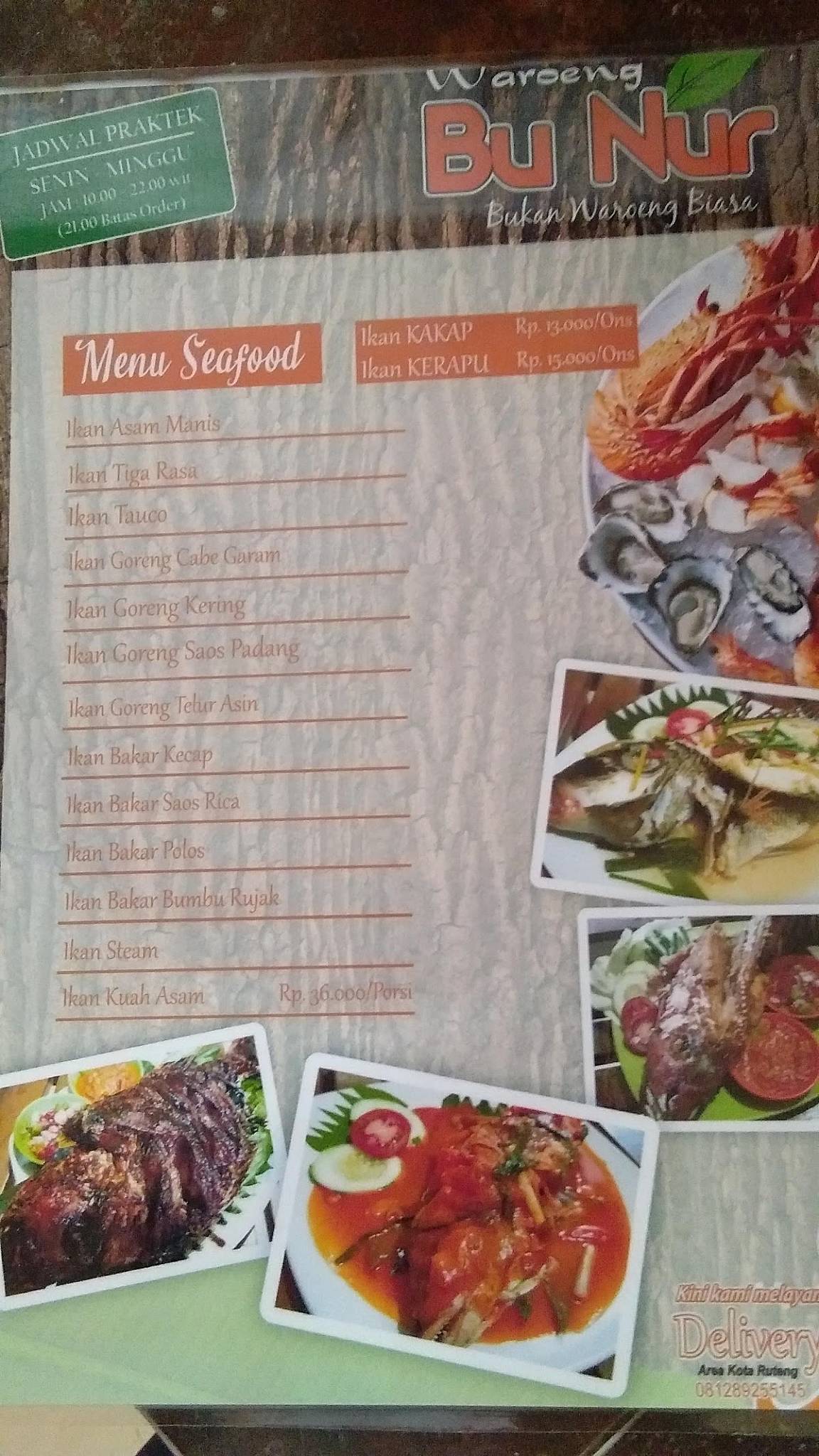 Menu at Waroeng Bu' Nur restaurant, Ruteng