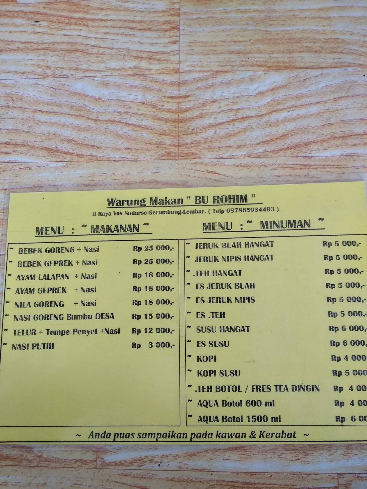 Menu at Warung Makan BR restaurant, Jembatan Kembar, Jl. Raya Lembar ...