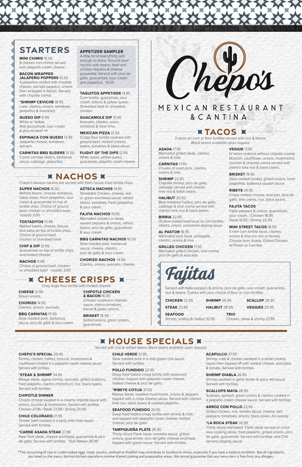 Menu at Chepo's Mexican Restaurant - Wasilla, Wasilla