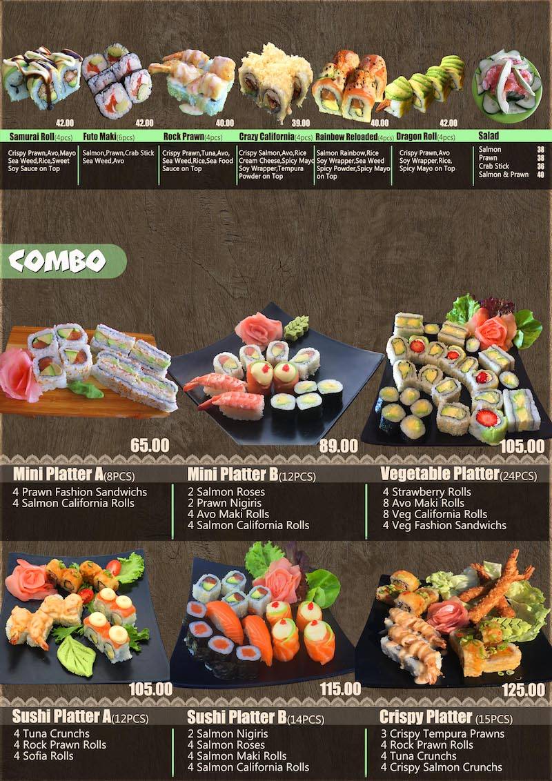 Menu at Wason Chinese Sushi restaurant, Cape Town