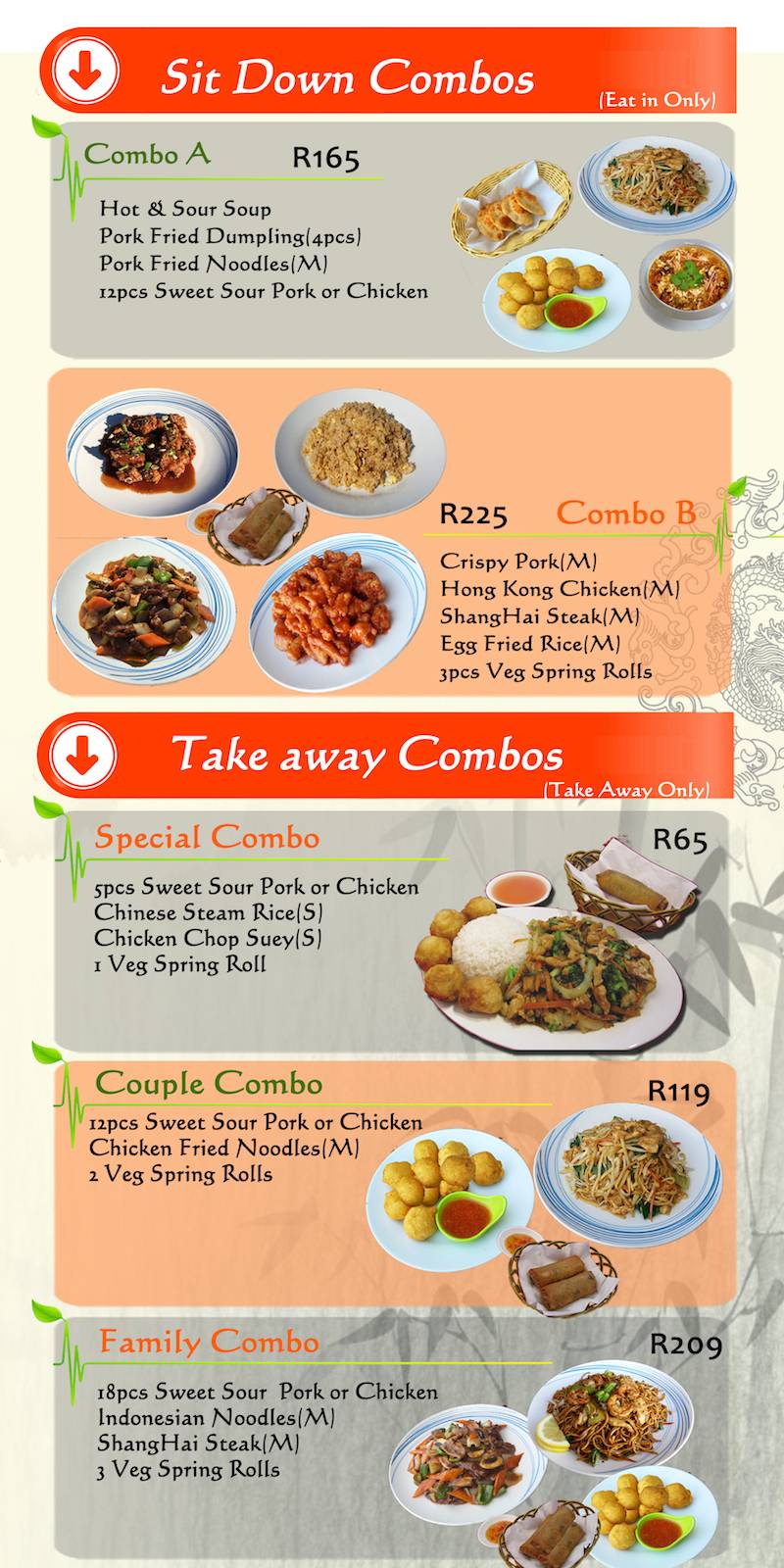 Menu at Wason Chinese Sushi restaurant, Cape Town