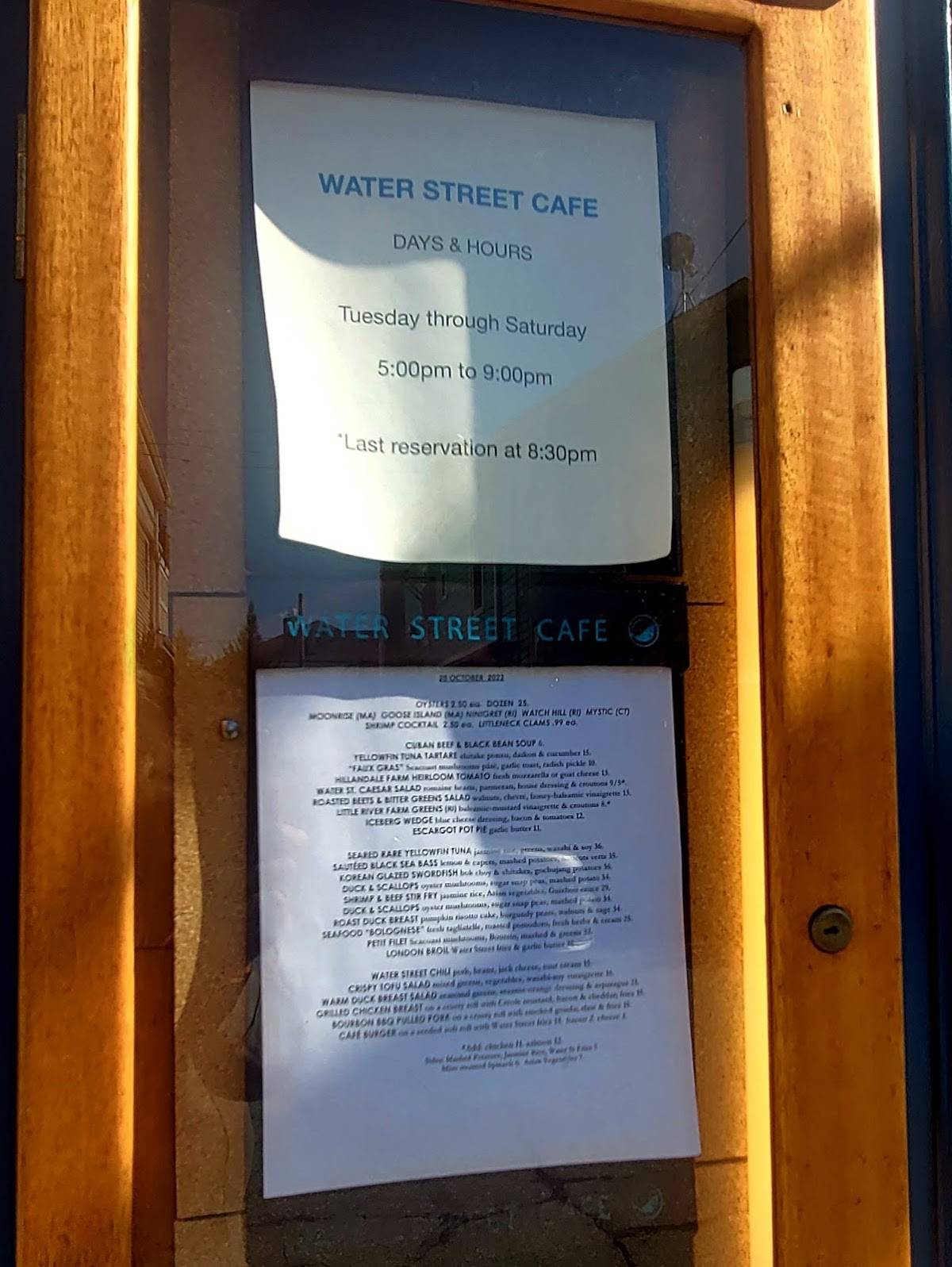 Menu at Water Street Cafe, Stonington