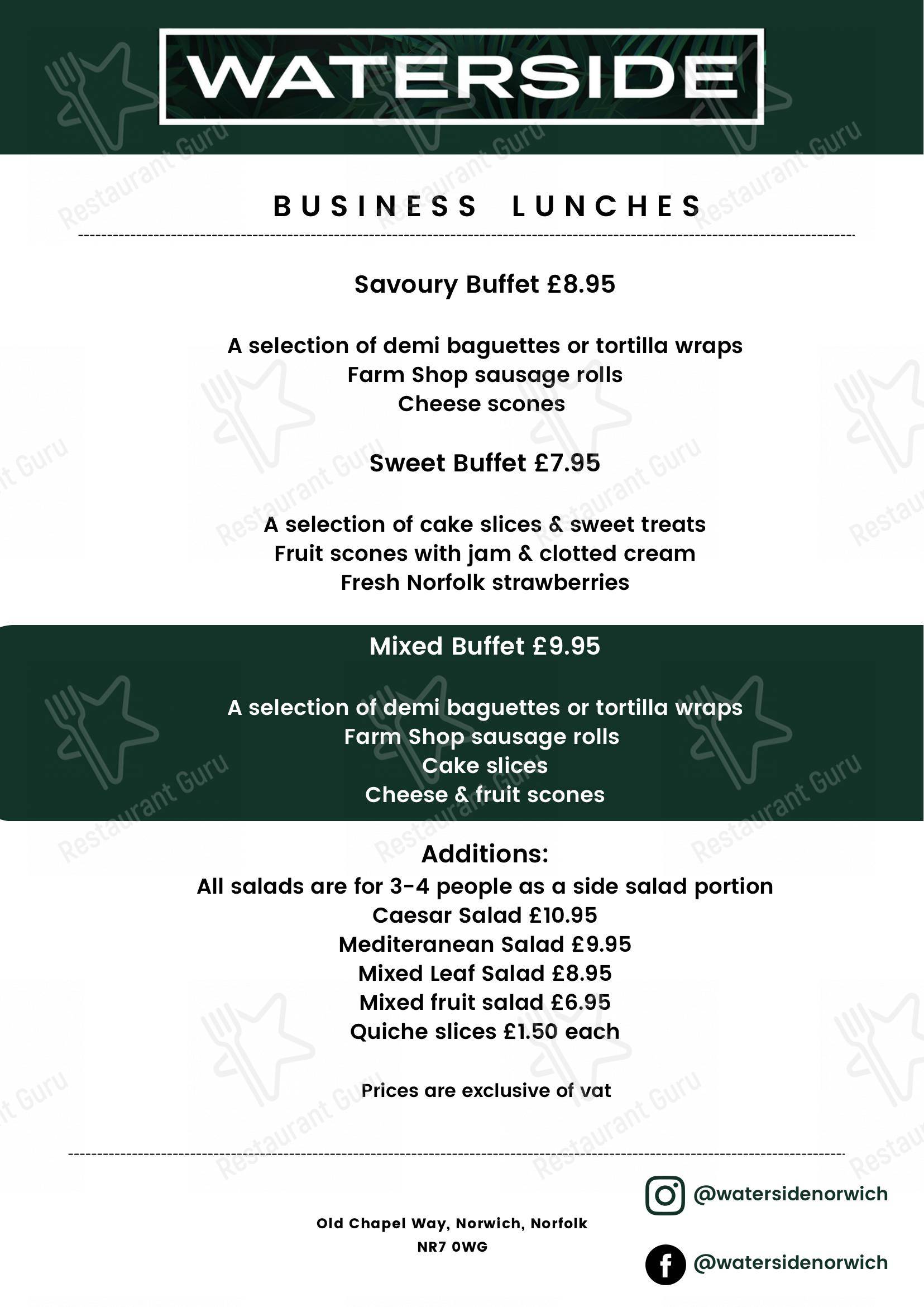 Menu at Waterside Café cafe, Norwich
