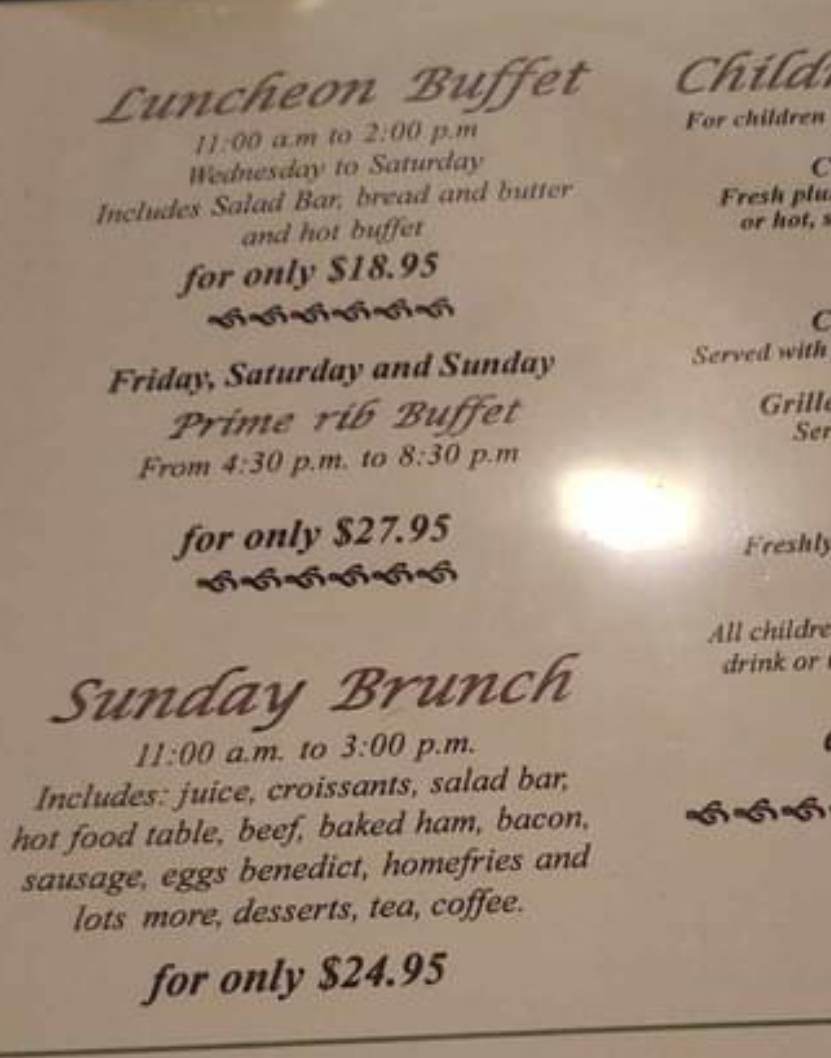 Menu at Wayside Dining Lounge restaurant, Talbotville