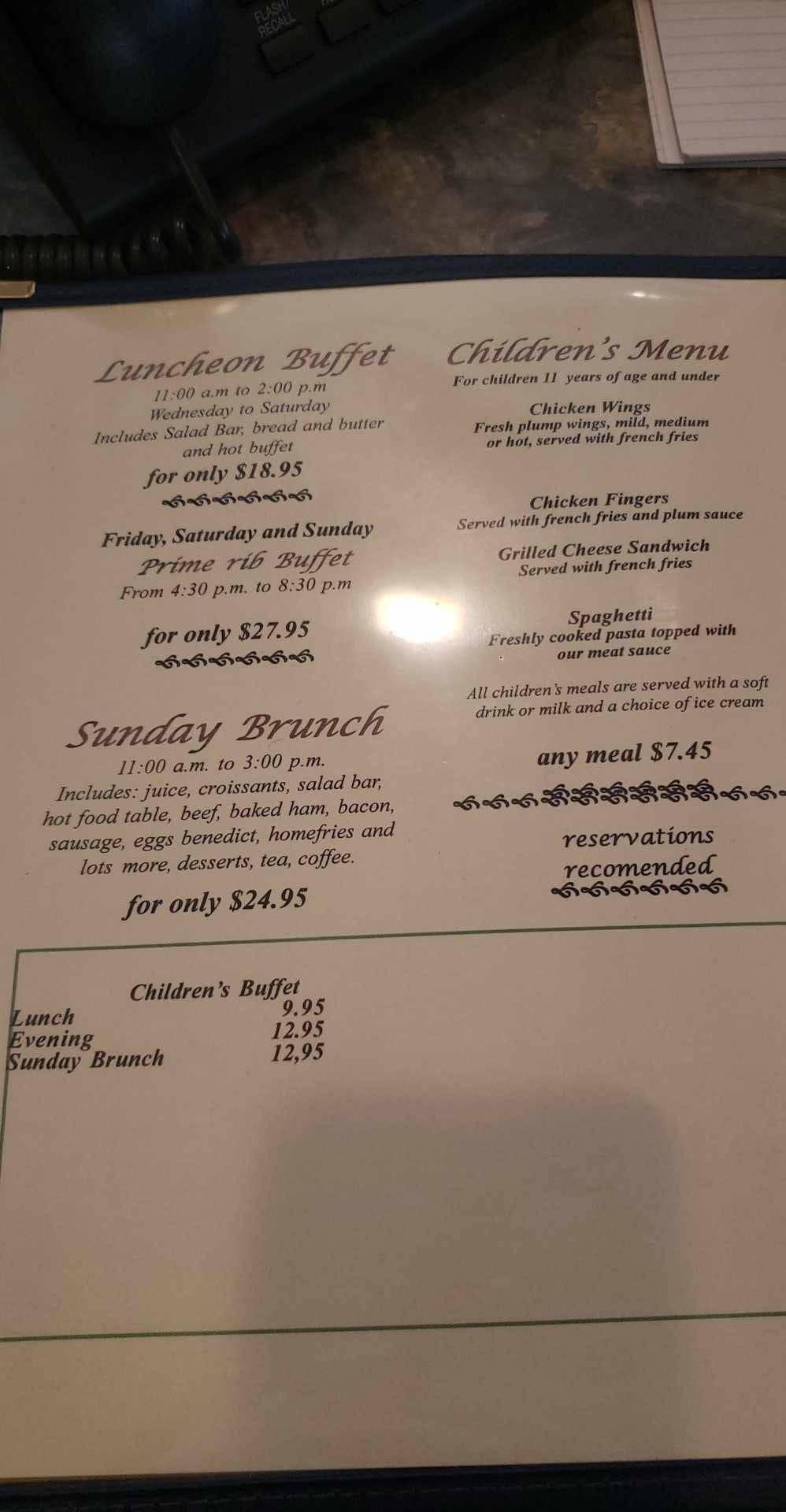 Menu at Wayside Dining Lounge restaurant, Talbotville