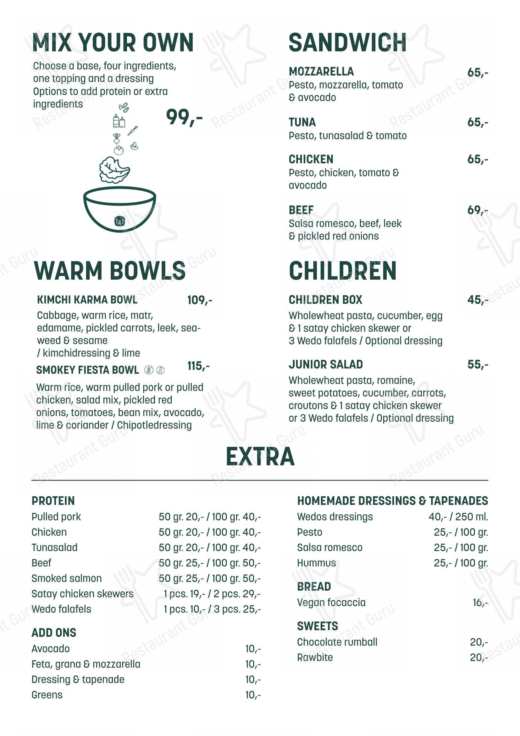 Carta del restaurante Wedo Valby, Copenhague, Valby Langgade 36