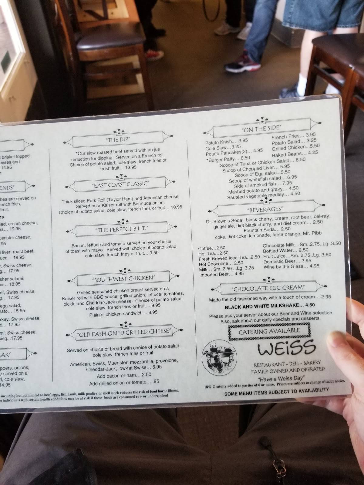 Menu at Weiss Deli restaurant, Henderson