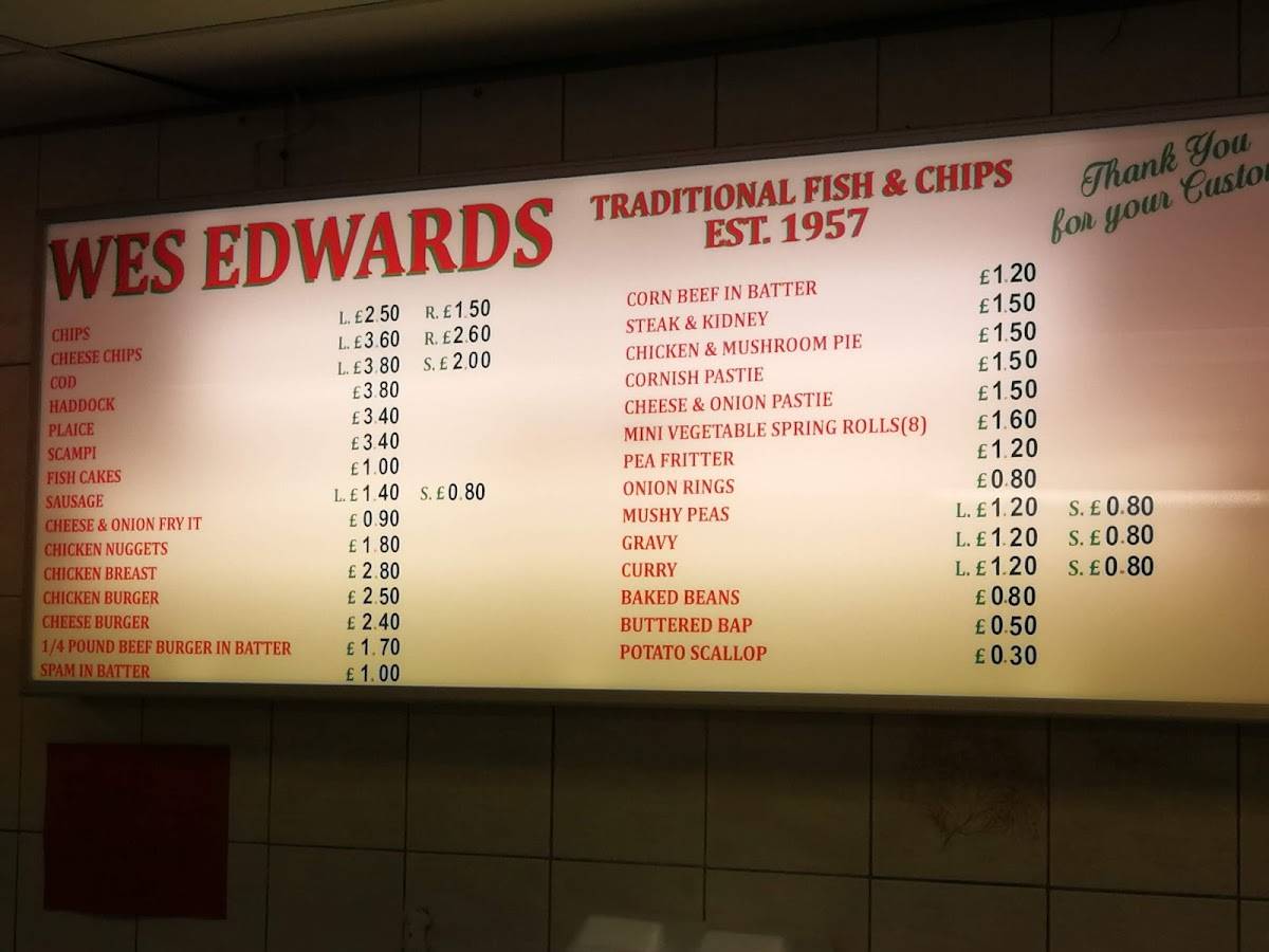 Menu at Wes Edwards Traditional Fish & Chips fast food, Mold