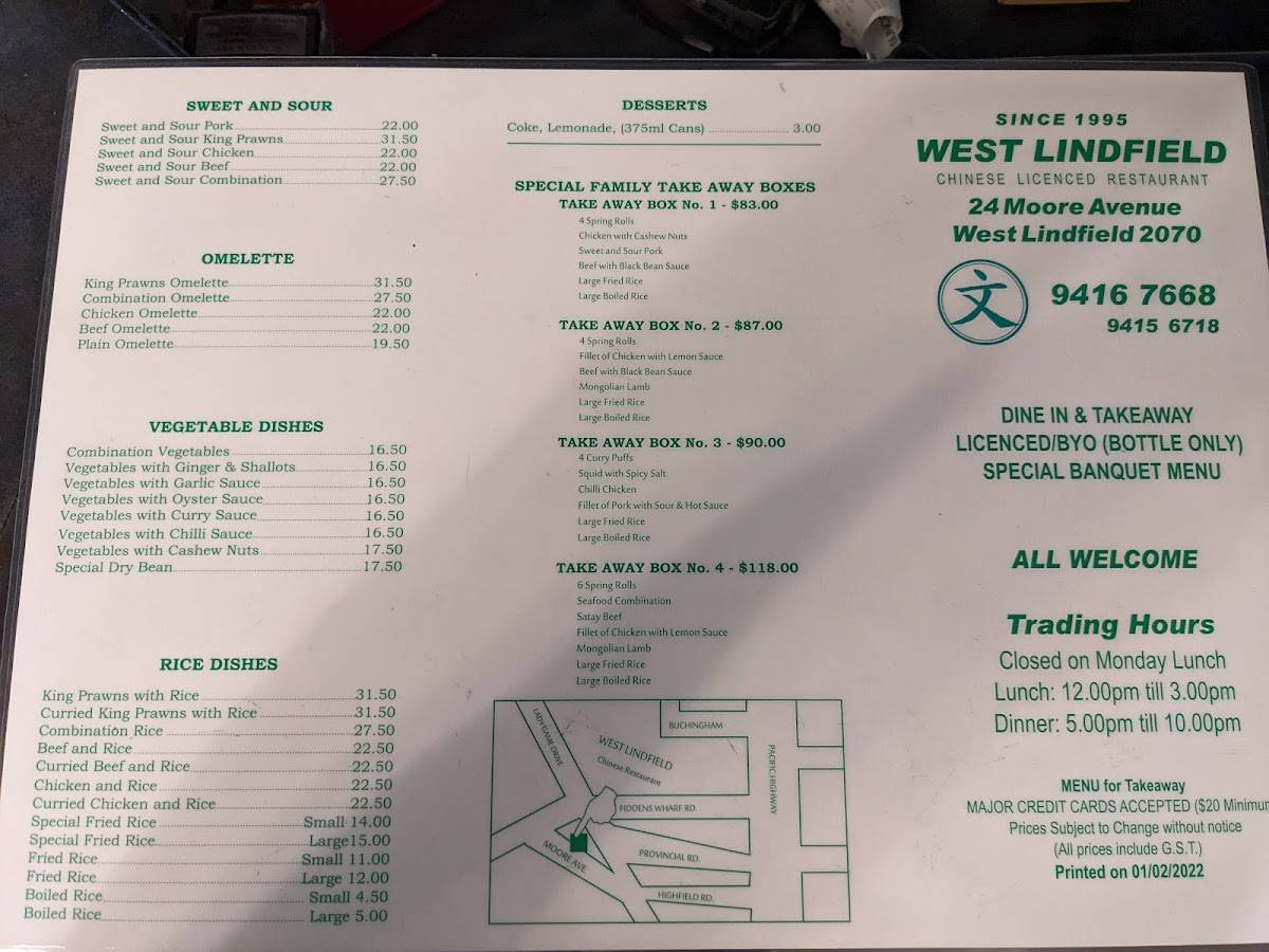 Menu at West Lindfield Chinese Restaurant, Lindfield