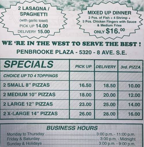 Menu at Western Style Chicken & Pizza pizzeria, Calgary