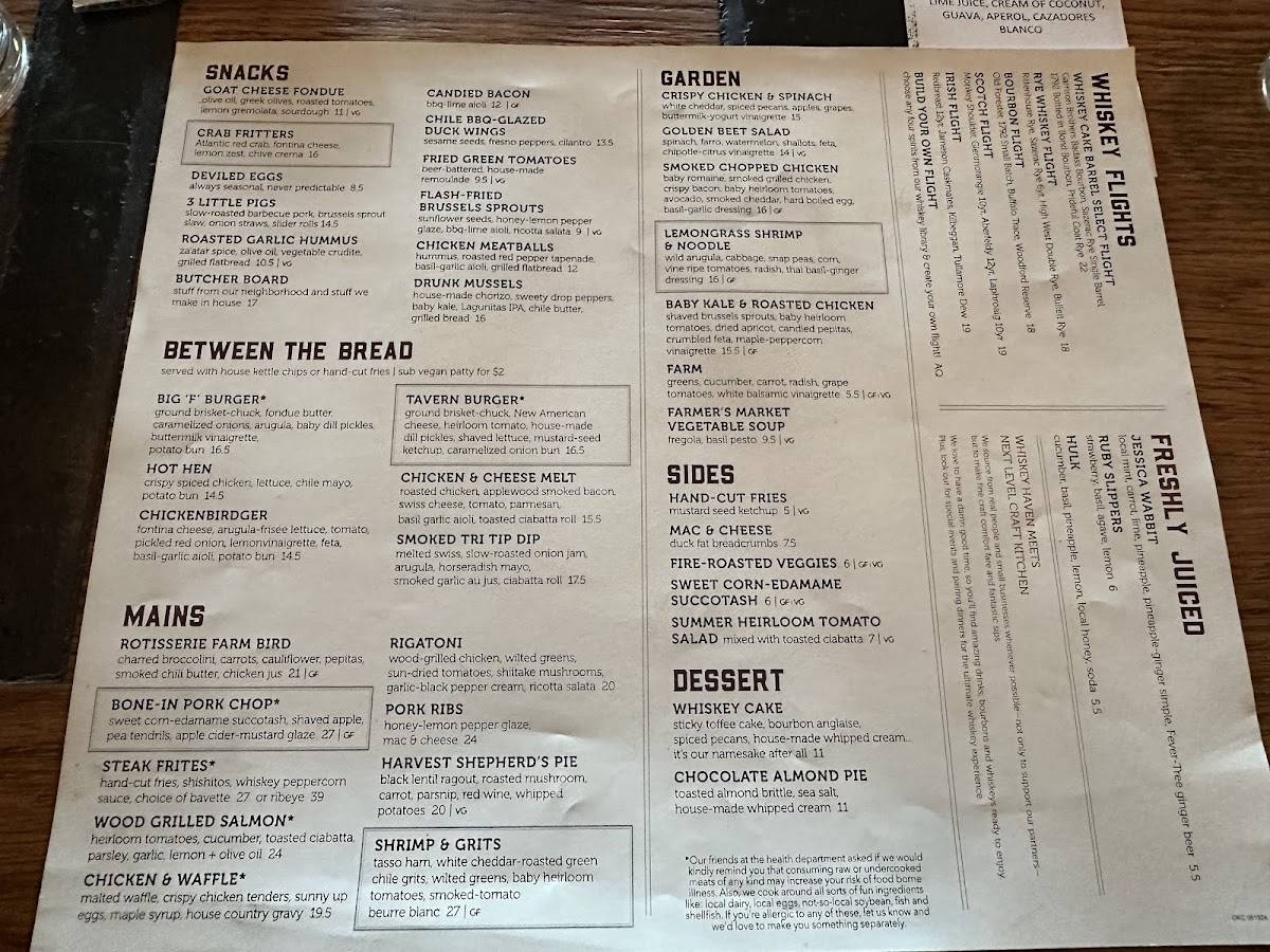 Menu at Whiskey Cake Kitchen & Bar, Oklahoma City