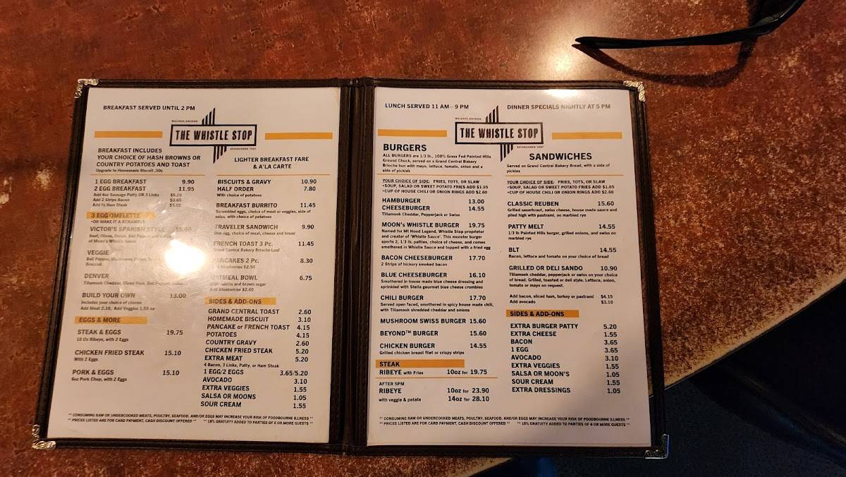 Menu at Whistle Stop pub & bar, Mount Hood Village