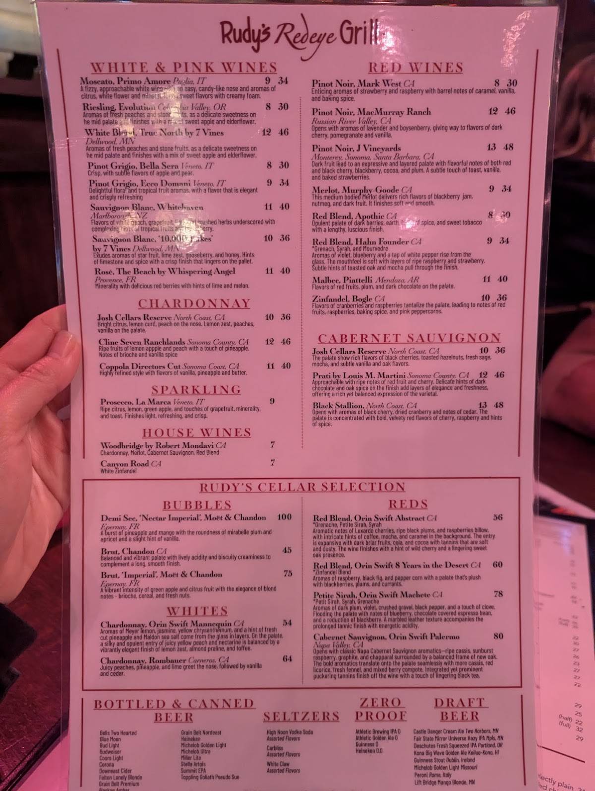 Menu at Rudy's Redeye Grill steakhouse, White Bear Lake, Hwy 61 N