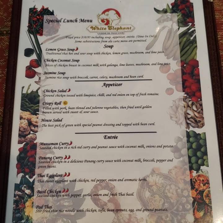 Menu at White Elephant Restaurant, Philadelphia, 759 Huntingdon Pike