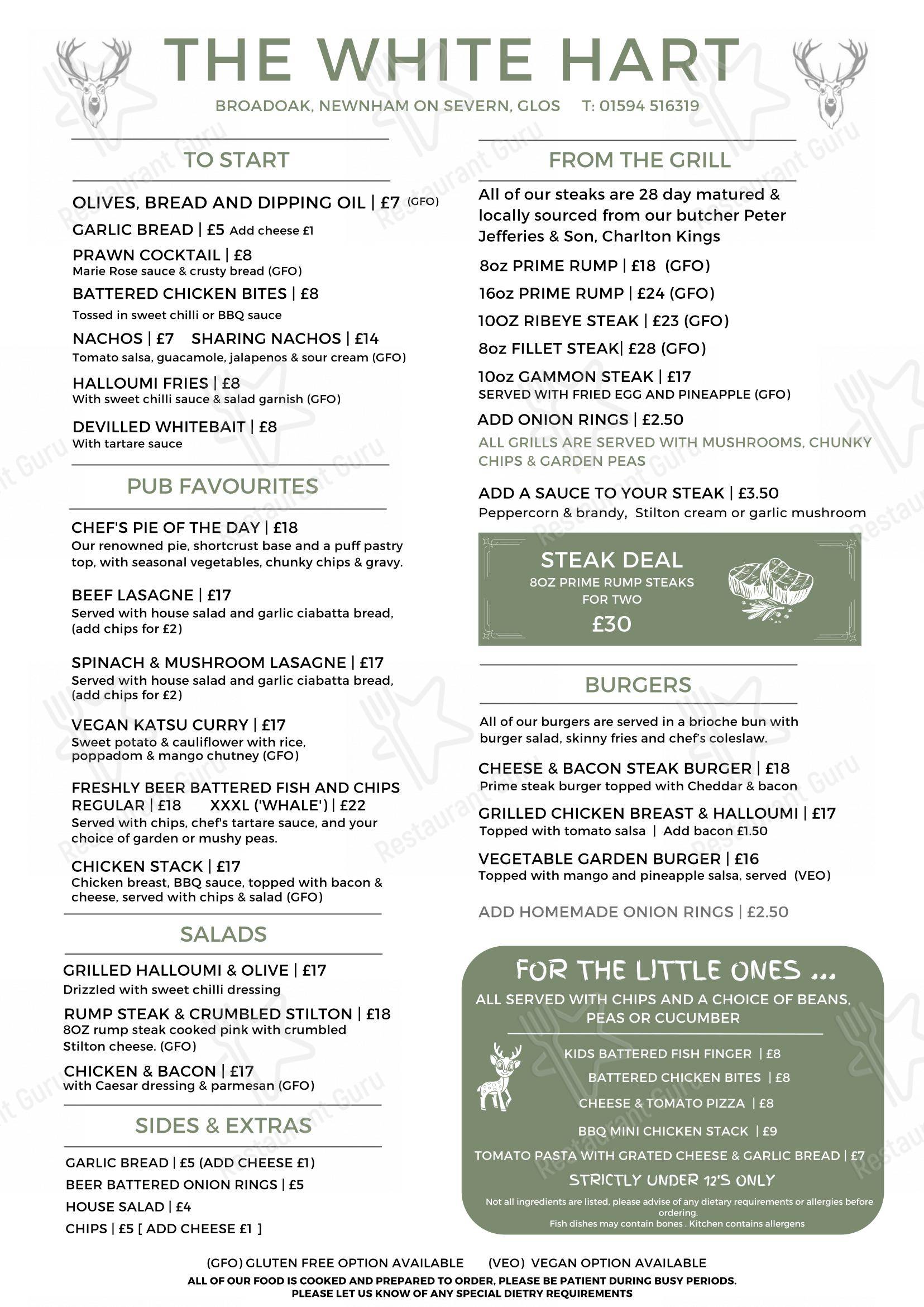 Menu at White Hart Inn pub & bar, Newnham, Broadoak