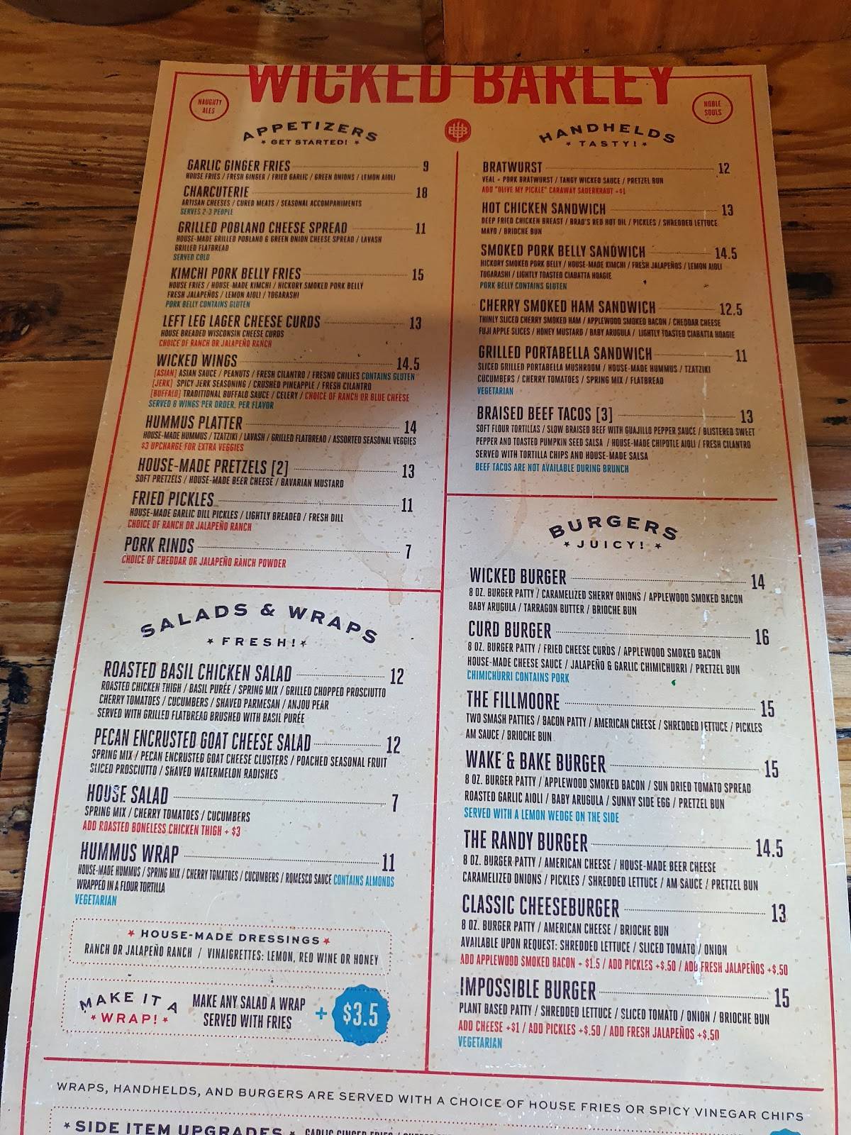 Menu at Wicked Barley Brewing Company, Jacksonville
