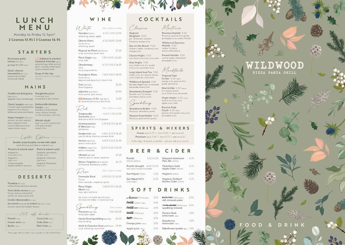 Menu at Wildwood Restaurants Wantage, Wantage