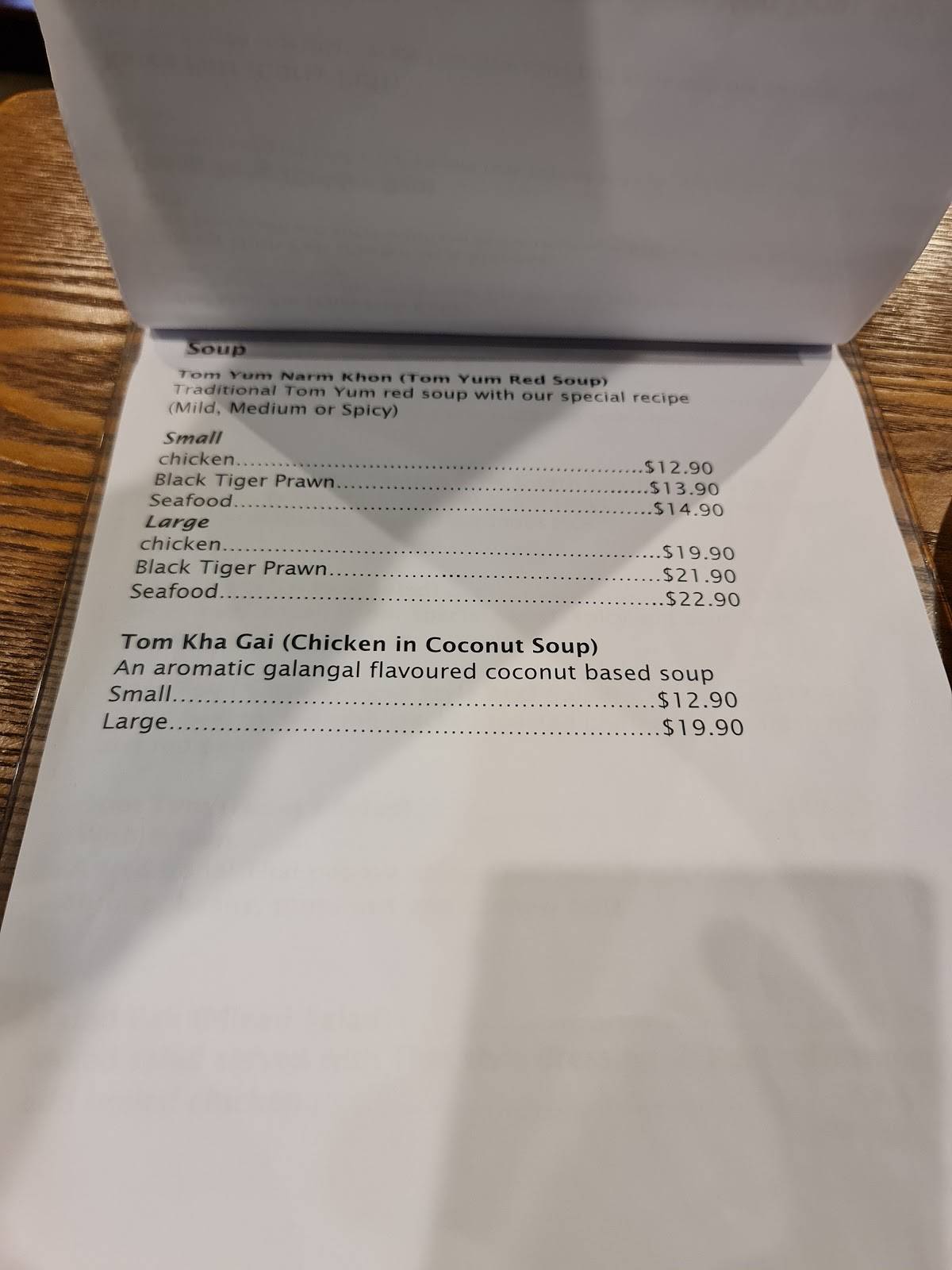 Menu at Thai Junction restaurant, Willetton