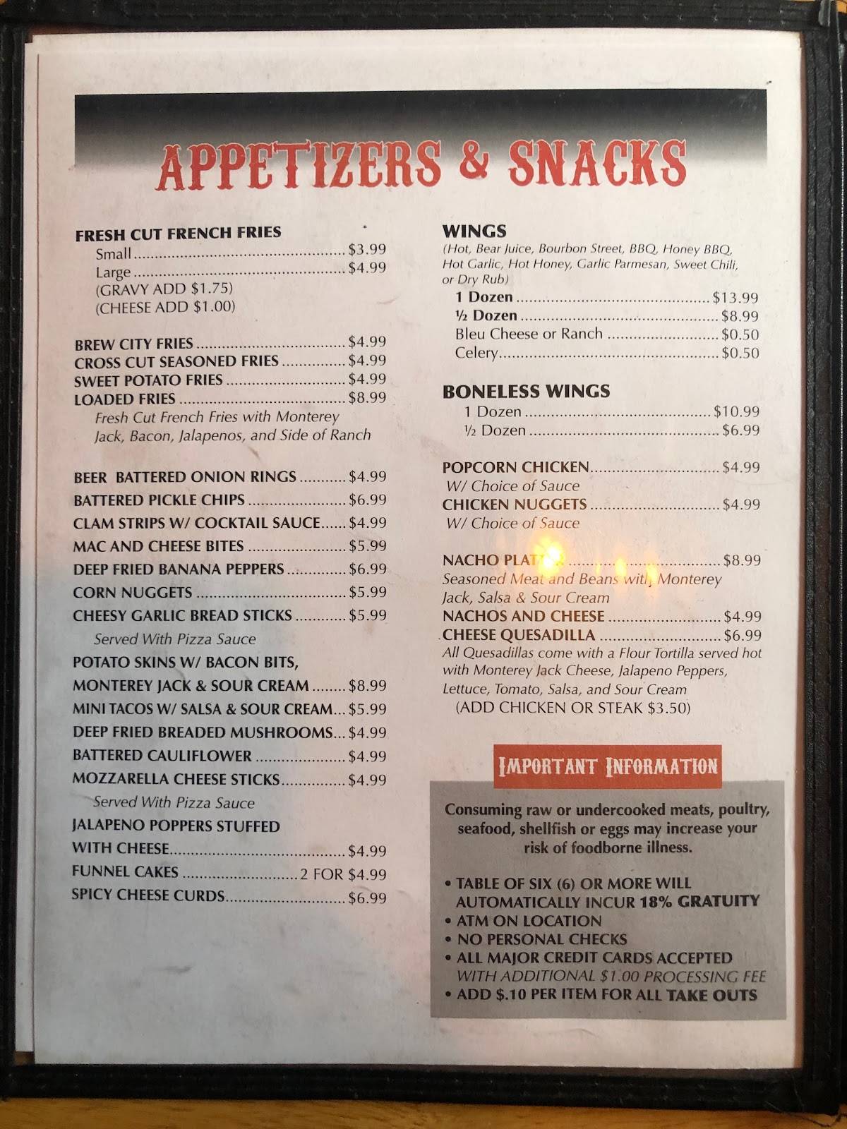 Menu at Crippled Bear Inn pub & bar, Williamsport, Lycoming Creek Rd
