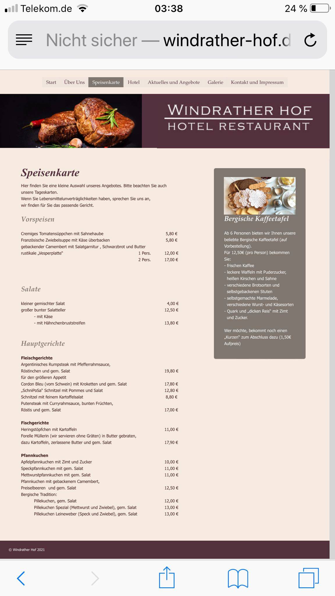 Speisekarte von Hotel Restaurant Windrather Hof, Velbert