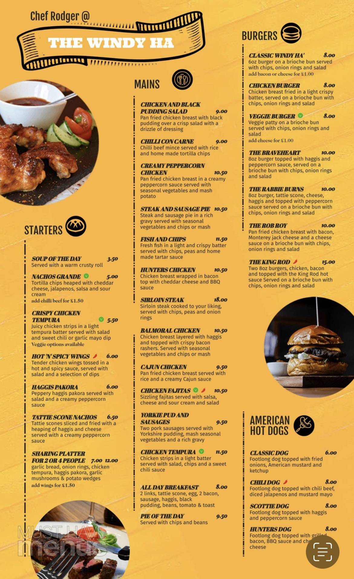 Menu at Windy-ha-Bar, Saltcoats
