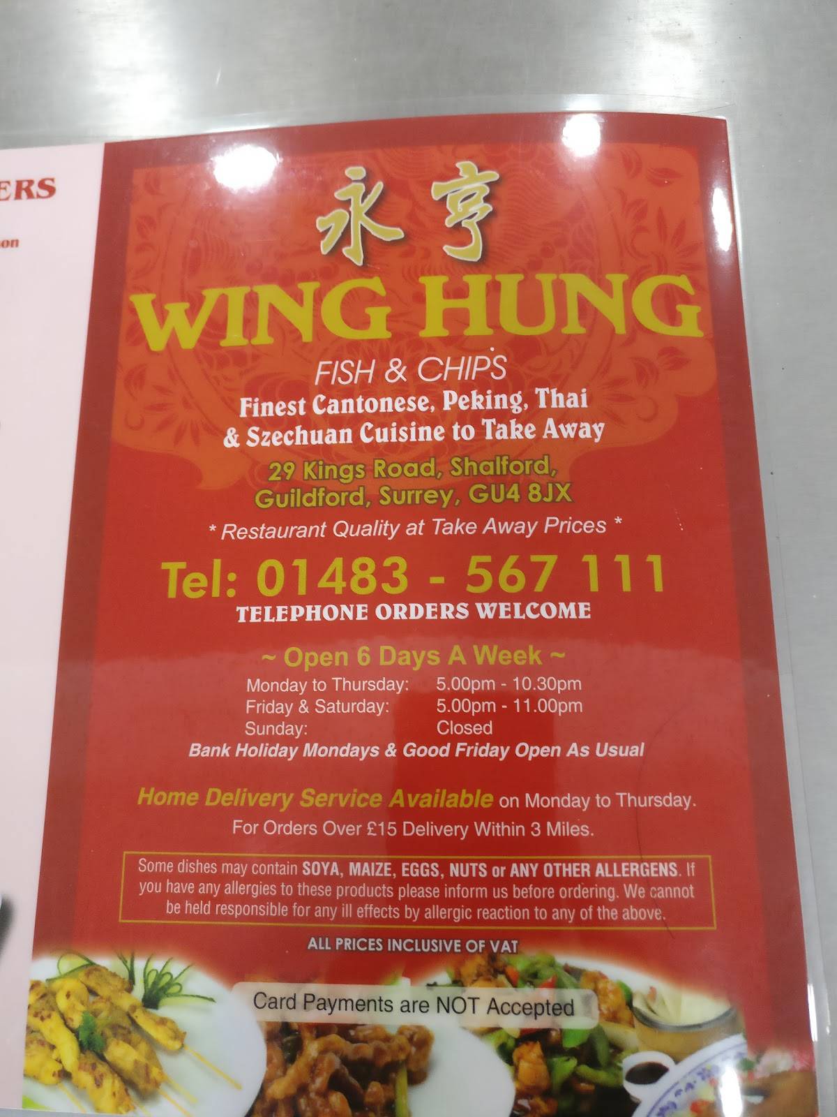 Menu at Wing Hung fast food, Guildford