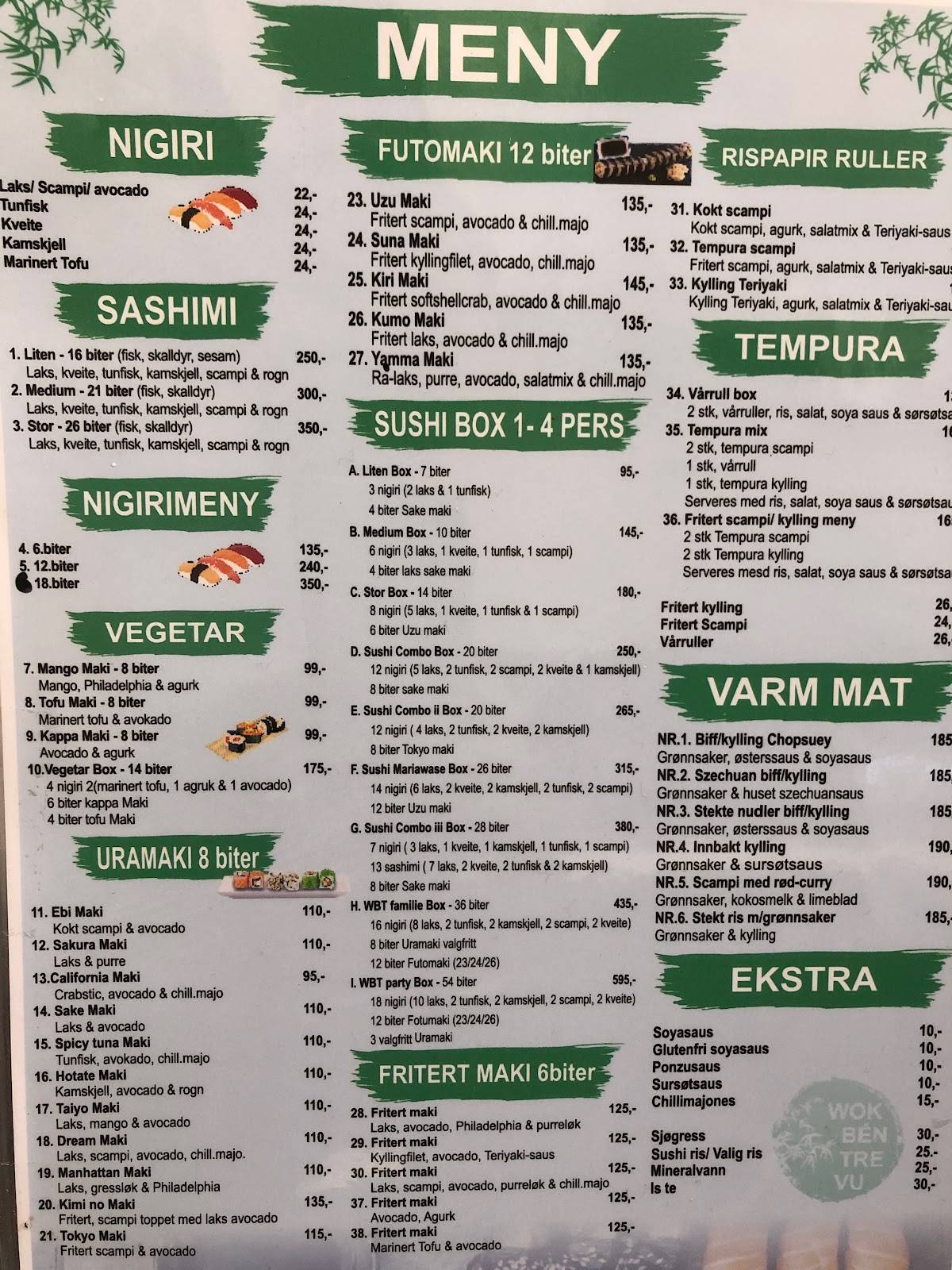 Menu at Wok Ben tre vu restaurant, Norway
