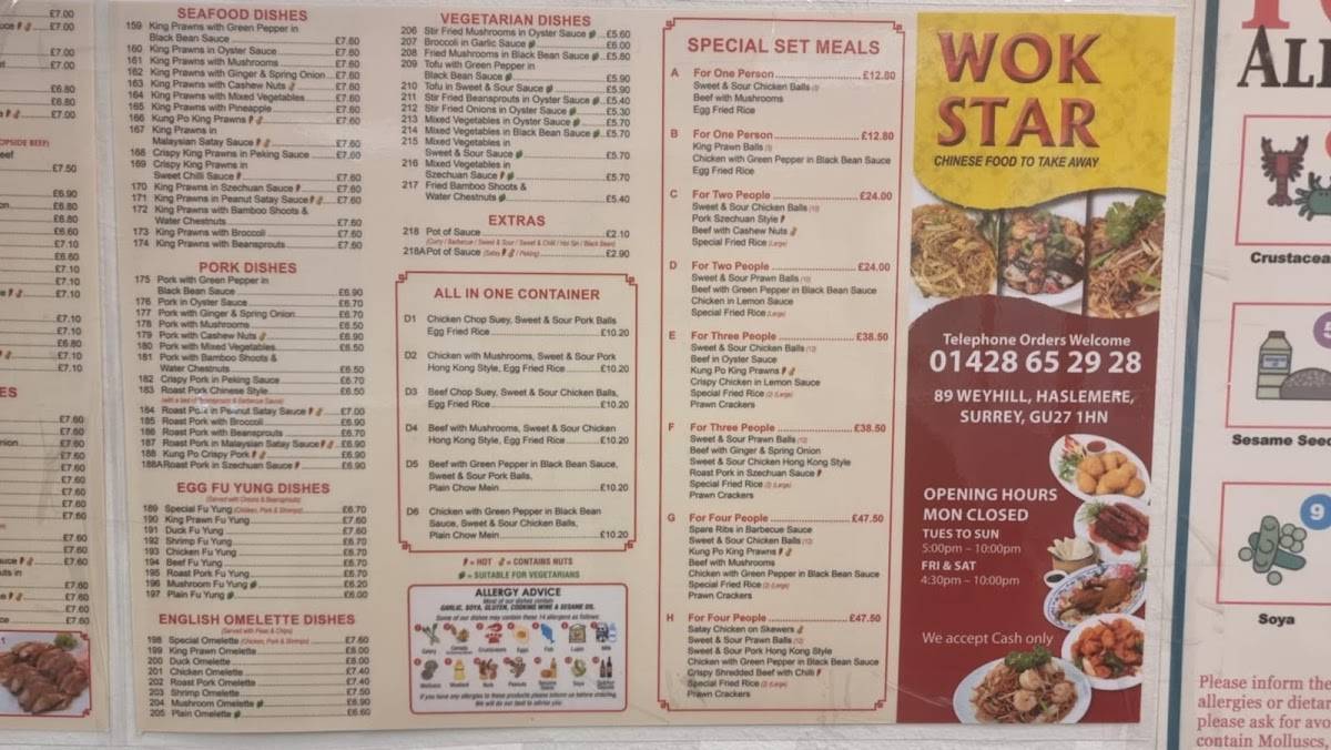 Menu at Wok Star fast food, Haslemere, 89 Wey Hill
