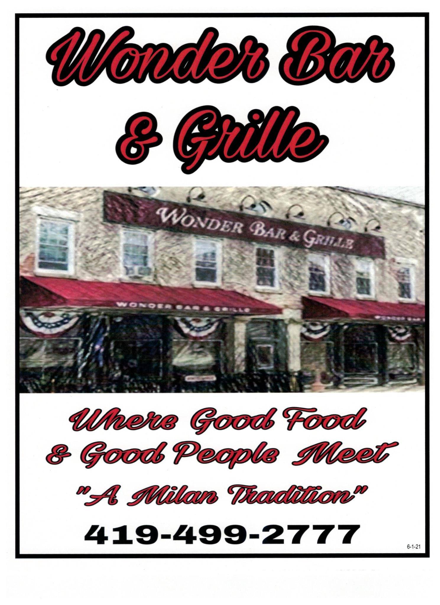 Menu at Wonder Bar & Grille - Milan, OH, Milan, 48 Front St